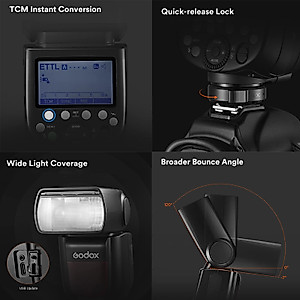Godox TT685II-C TT685IIC Flash for Canon, 2.4G Wireless Canon Speedlight HSS 1/8000s GN60, TCM Instant Conversion, Quick-Release Lock, E-TTL Speedlite Compatible for Canon EOS Cameras