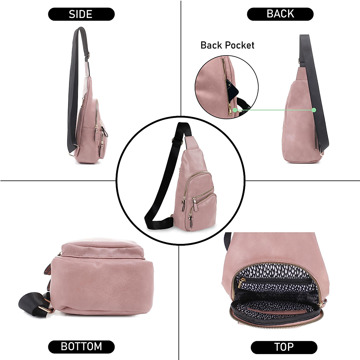 Emperia Small Sling Bag Fanny Packs Crossbody Bags Travel Backpack Chest Bag Gifts for Women Men Mauve