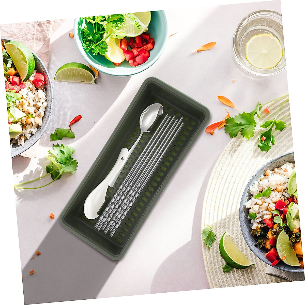 Zerodeko Diamond Cutlery Box utensil tray spoon organizer for kitchen drawers silverware tray flatware organizer plastic cutlery delicate cutlery organizer - clamshell drain box pp