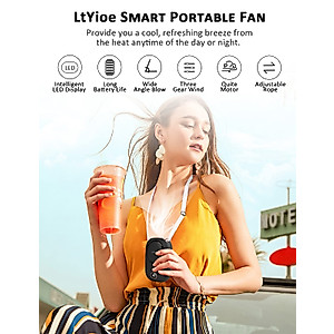 LtYioe Mini Fan Mini Handheld Fan Portable Fans USB Rechargeable, Personal Desk Fan Multifunctional with Strong Airflow, LED Smart Display and 3 Speed Adjustable for Outdoor Beach Home(Dark Black)