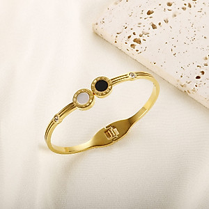 JINHUI Jewelry Christmas Gifts for Her, Roman Numeral Open Cuff Bangle Bracelet for Women 6.3"