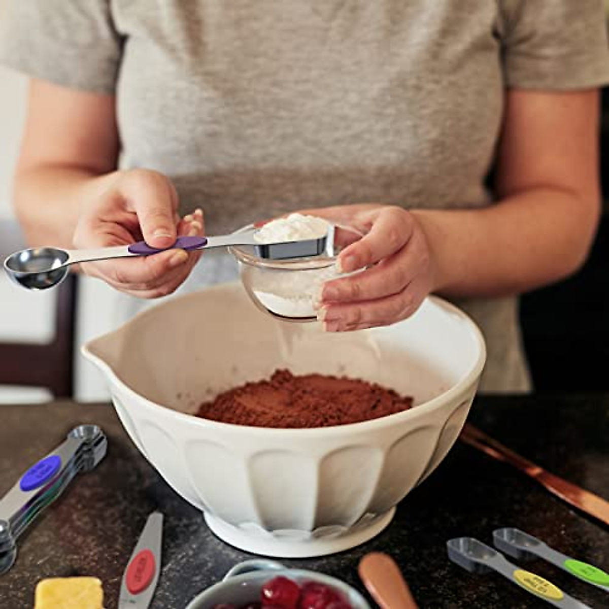 TILUCK Magnetic Measuring Spoons Set, Stainless Steel Dual Sided Spoons Set of 8, Stackable Teaspoon Tablespoon (Color, Rectangle)