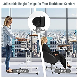 COSTWAY Mobile Standing Desk, Height Adjustable Rolling Laptop Cart w/Tilting Desktop for Standing or Sitting, Lockable Casters, Home Office Computer Workstation for Small Spaces (Walnut)