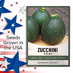 Round Zucchini Seeds for Planting Heirloom, Non-GMO Vegetable Summer Squash Container Variety- 3 Grams Seeds Great for Summer Garden by Gardeners Basics