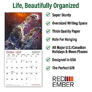 RED EMBER James Webb Space Telescope 2023 Hangable Monthly Wall Calendar |12" x 24" Open | Thick & Sturdy Paper | Giftable | Outer Space Universe NASA