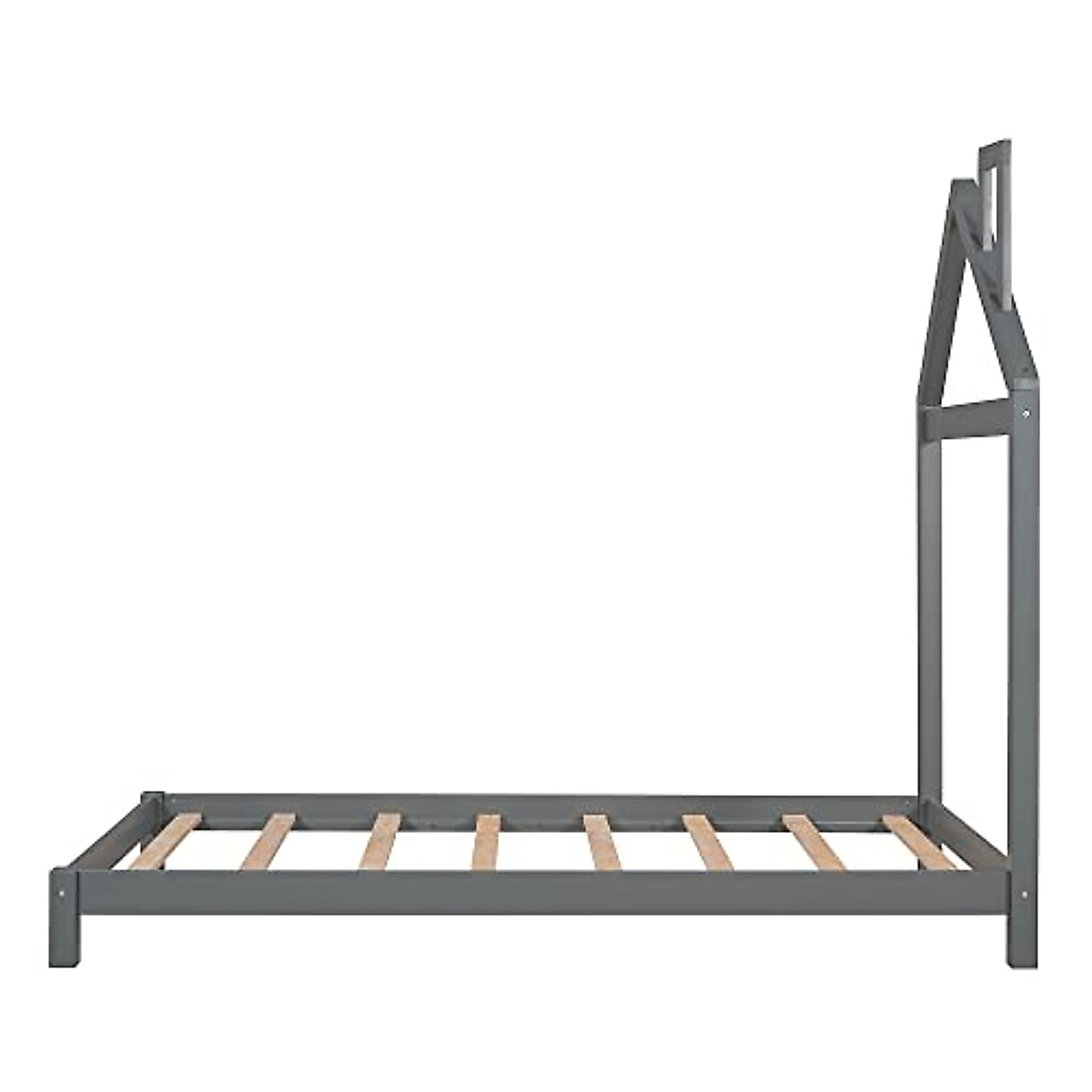BIADNBZ Twin Size Platform Bed Frame with House-Shaped Headboard for Kids Boys Girls Bedroom, Wooden Slats Support, No Box Spring Needed, Gray