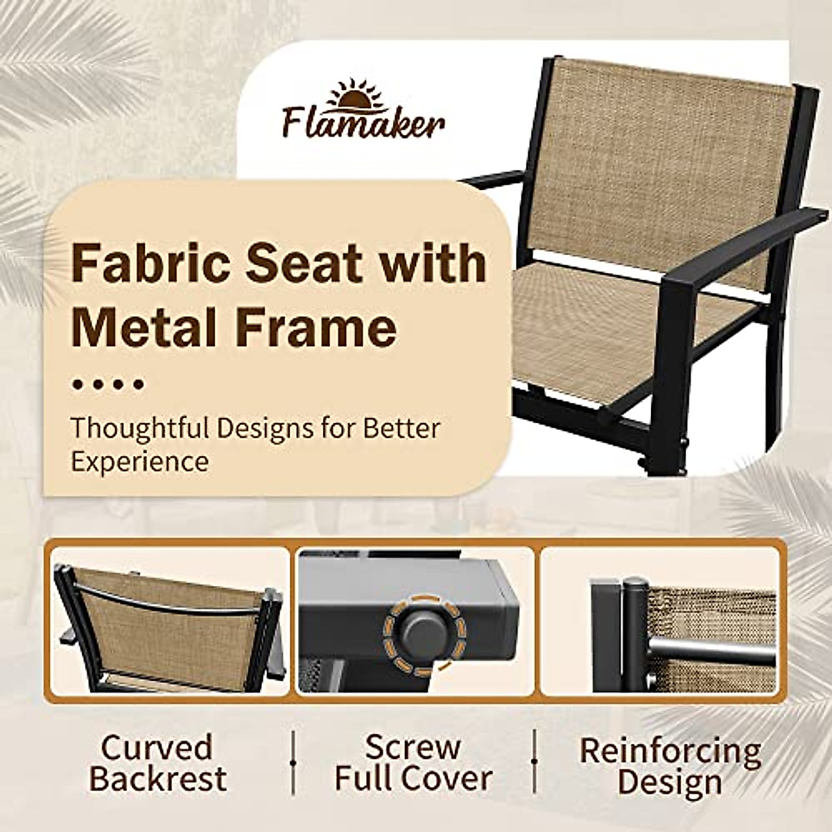 Flamaker 4 Pieces Patio Furniture Outdoor Furniture Set Textilene Bistro Set Modern Conversation Set Black Bistro Set with Loveseat Tea Table for Home, Lawn and Balcony (Yellow)