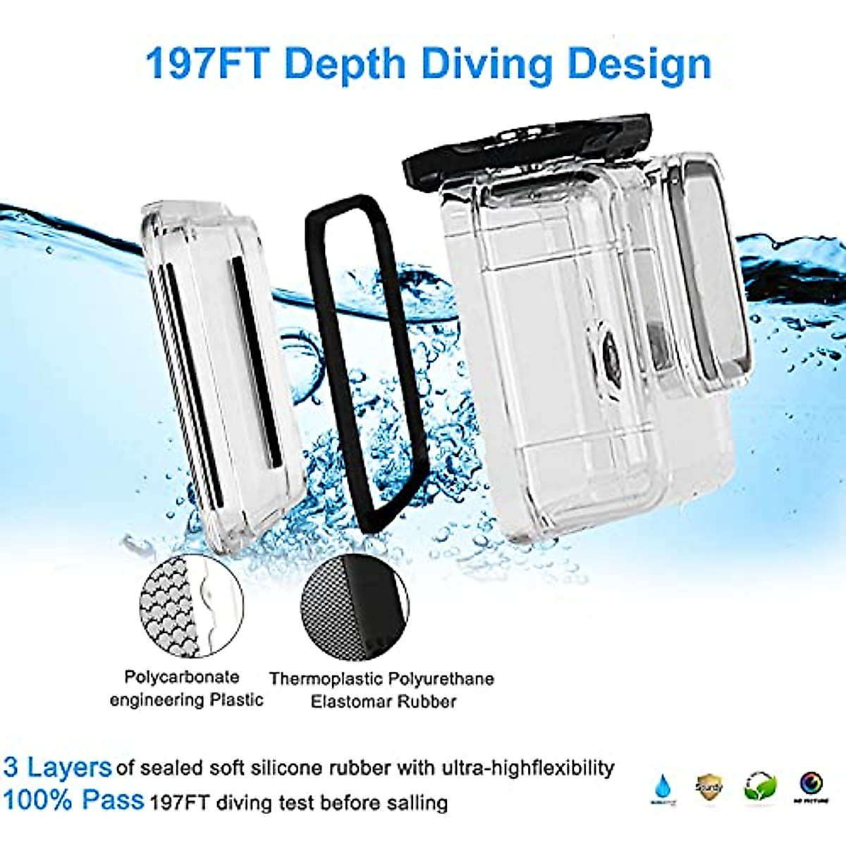 FitStill 60M Waterproof Case for Go Pro Hero 8 Black, Protective Underwater Dive Housing Shell with Bracket Accessories for Go Pro Hero8 Action Camera