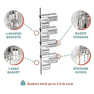 Zenna Home Rust-Resistant Corner Shower Caddy for Bathroom, 4 Adjustable Corner Hugging L-shaped Shelves, with Tension Pole, for Bath and Shower Storage, 60-97 Inch, Satin Nickel