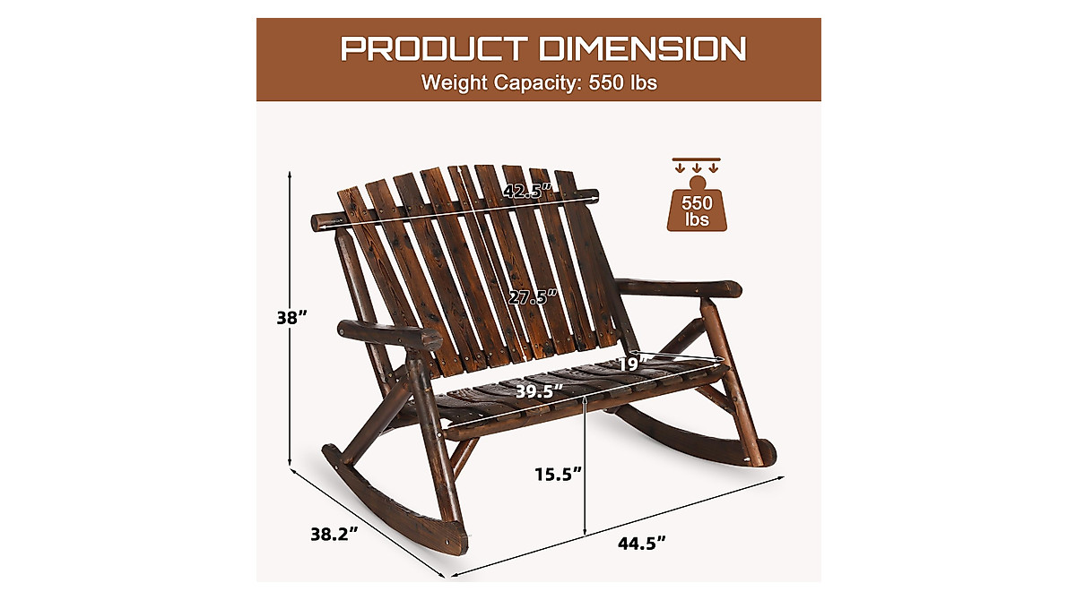 HOMEDIARY Rustic Wood Rocking Bench for 2