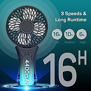 Dr. Prepare Mini Handheld Fan, Rechargeable Portable Fan 180° Foldable with 3 Speeds&Waist Clip, 16H Working Time, 4400mAh Battery Personal Electric Fan for Travel Office, Small Desk Fan