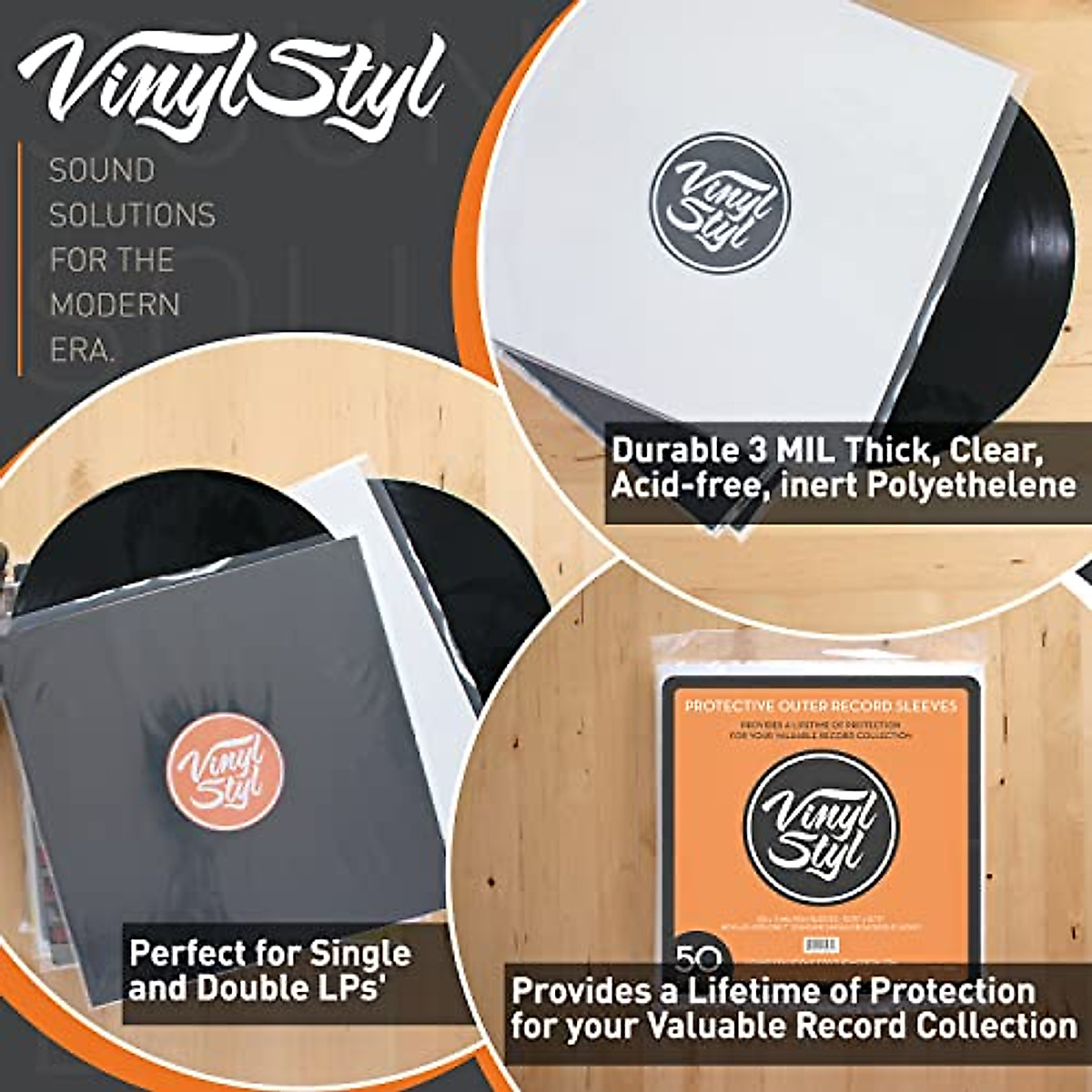 Vinyl Styl 12 Inch Vinyl Record Protective Outer Sleeves- Open Top - 50 Count (Clear)