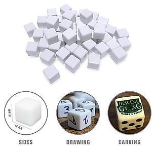 50 PCS Blank White Dice 16MM Acrylic Dice Blank White Cubes with Smoothed Surface Six Sided Dice for Board Games, DIY