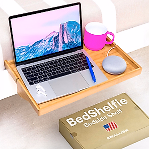 BedShelfie Bedside Shelf for Bunk Bed & Top Bunk, College Dorm Room & Loft Nightstand, Floating Bed Side Table Tray Storage - Natural Wood Plus