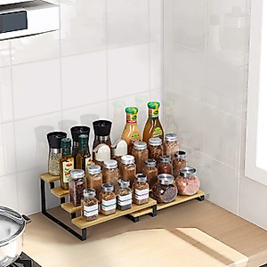 MOOACE 4-Tier Bamboo Spice Rack Organizer for Cabinet, Expandable Spice Rack Shelf Organizer for Kitchen Cabinet Countertop, Set of 2