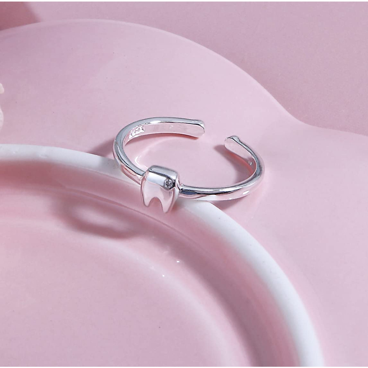 Helen de Lete Simple Geometric Pattern Lost Teeth 925 Sterling Silver Open Ring