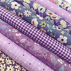 aufodata 8 Pieces 19.6" x 19.6" (50cm x 50cm) Cotton Fabric Squares Quilting Patchwork Floral Pattern Precut Fabric for DIY Quilting Sewing Crafting Artcraft (Purple)