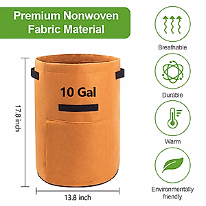 Homyhoo 4 Pack Potato Growing Bag with Flap 10 Gallon Planter Pots with Handles and Harvest Window for Potato Tomato and Vegetables, Black Green Orange and Beige