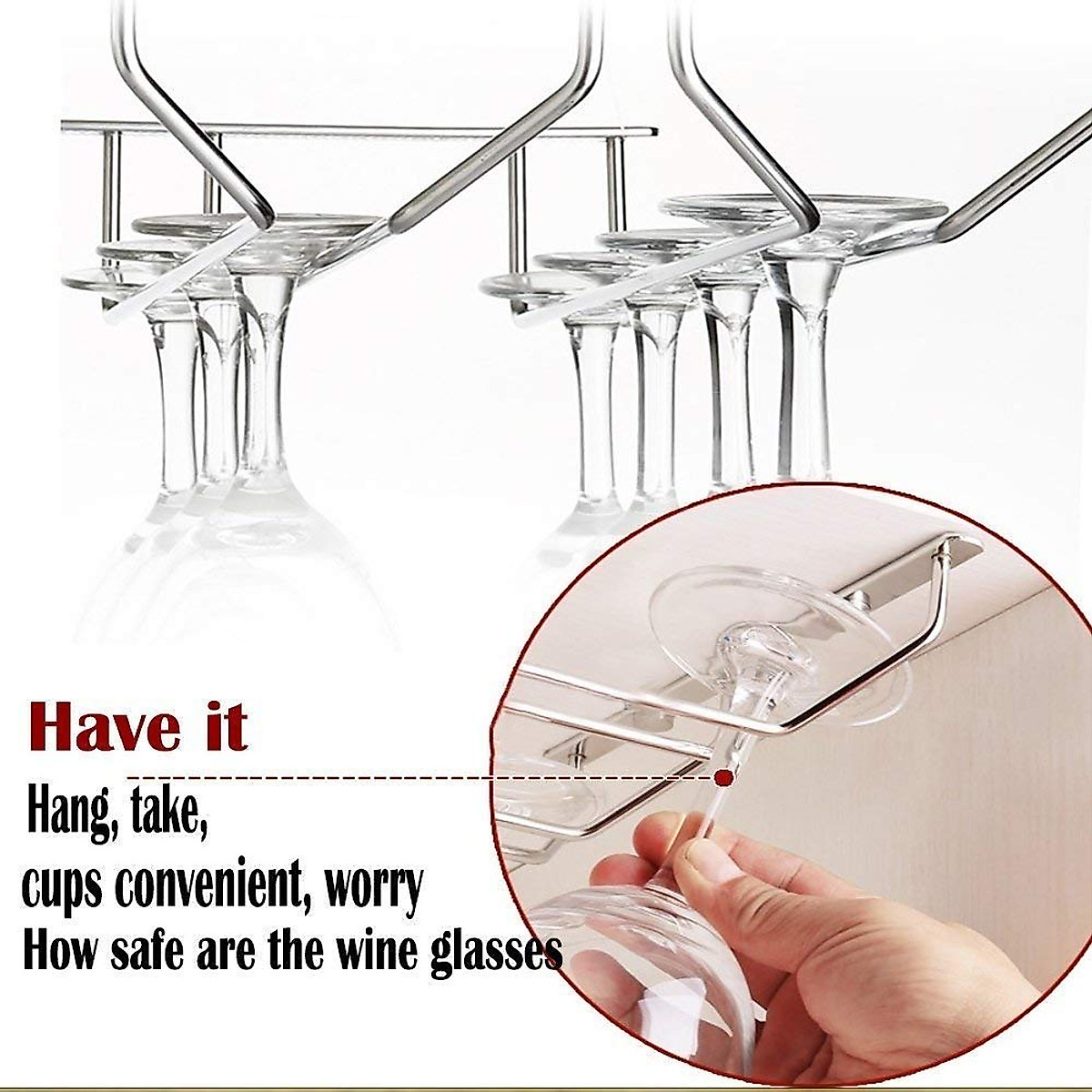 Greatstar Wine Glass Rack, Under Cabinet Wine Rack Glass Holder Stainless Steel Chrome Finish - Hanging Stemware Holder for Bar Kitchen (21inch)