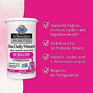 Dr. Formulated Probiotics for Women & Prebiotics, 50 Billion CFU for Women’s Daily Digestive Vaginal & Immune Health, Garden of Life 16 Probiotic Strains Shelf Stable No Gluten Dairy Soy, 30 Capsules