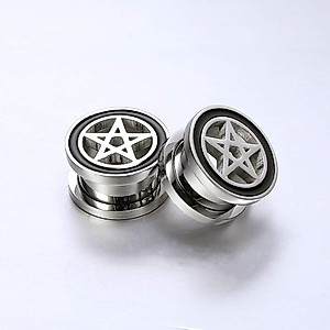 ZS Pentgram Star Ear Plug Tunnels Piercing 316L Stainless Steel Expander for Ear Body Piercing (Gauge=0g(8mm))