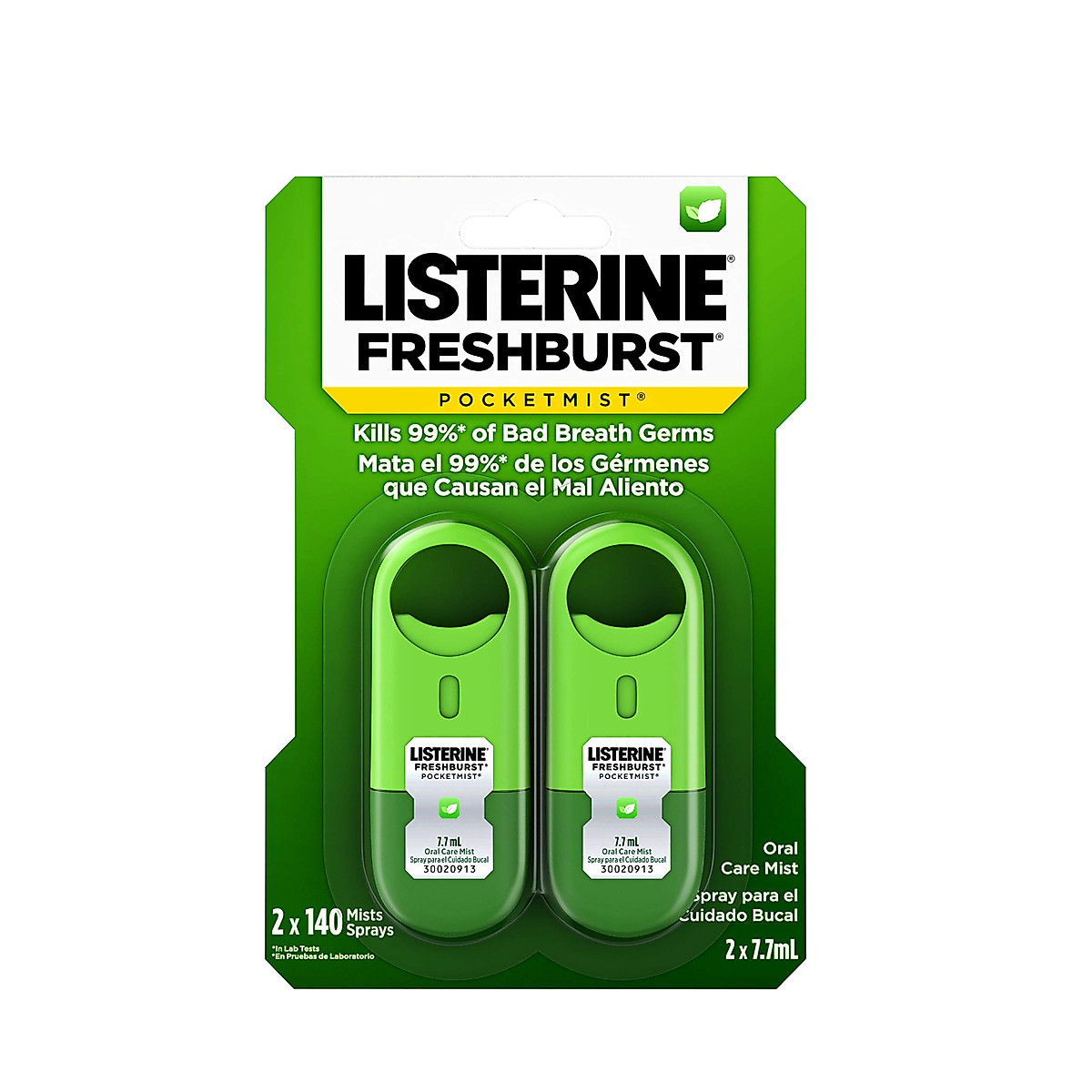 Listerine Freshburst Pocketmist Fresh Breath Mist, Non-Aerosol Sugar-Free Oral Care Spray For Bad Breath, 7.7 mL, 2 Pack