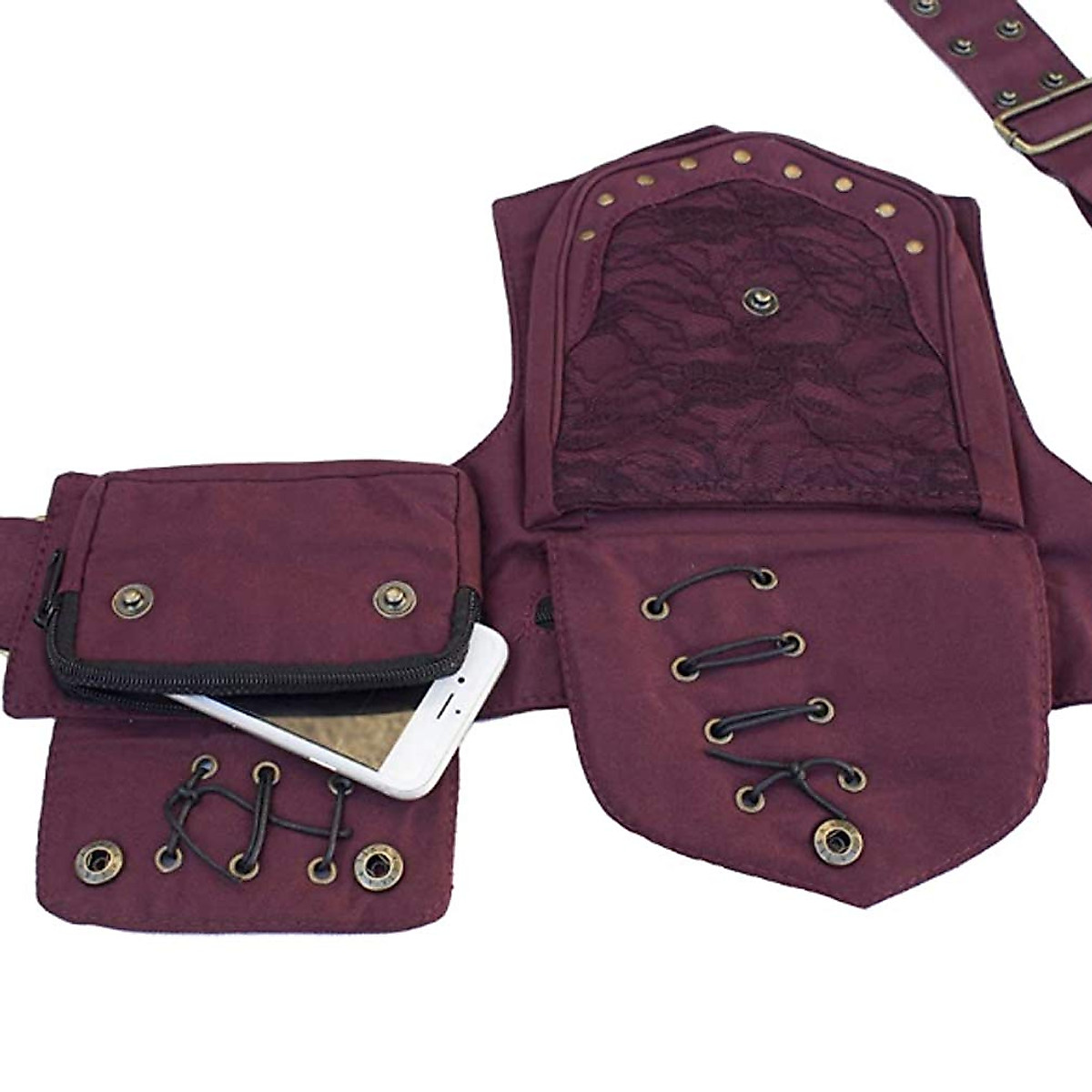 KPYWZER Waist Bag for Women Fanny Pack Renaissance Faire Festival Lace Chest Pack Hip Bum Bag with Adjustable Belt Travel Outdoors Maroon