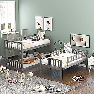 DEYOBED Triple Wooden Bunk Bed - Twin Over Twin Over Twin with Slide and Dual Ladders | Ultimate Sleep and Play Solution for 3 Kids and Teens