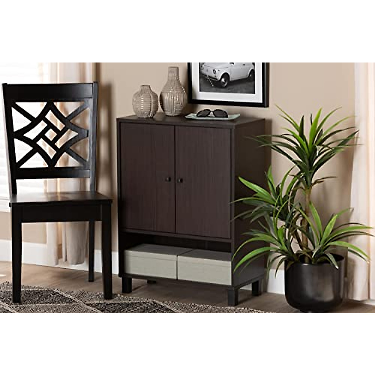 Baxton Studio Dark Brown Shoe Cabinet ATSC1613-Modi Wenge-Shoe Cabinet
