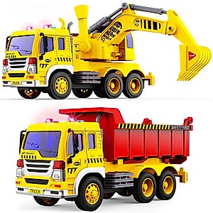TOYABI 1:16 Scale Realistic Construction Dump Truck Toy Set with Lights & Sounds - Perfect for Boys Age 3-7