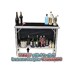 PARTYPONG Black Folding Portable Party Bar with Black Skirt, Storage Shelf, and Carrying Bag - Single Set