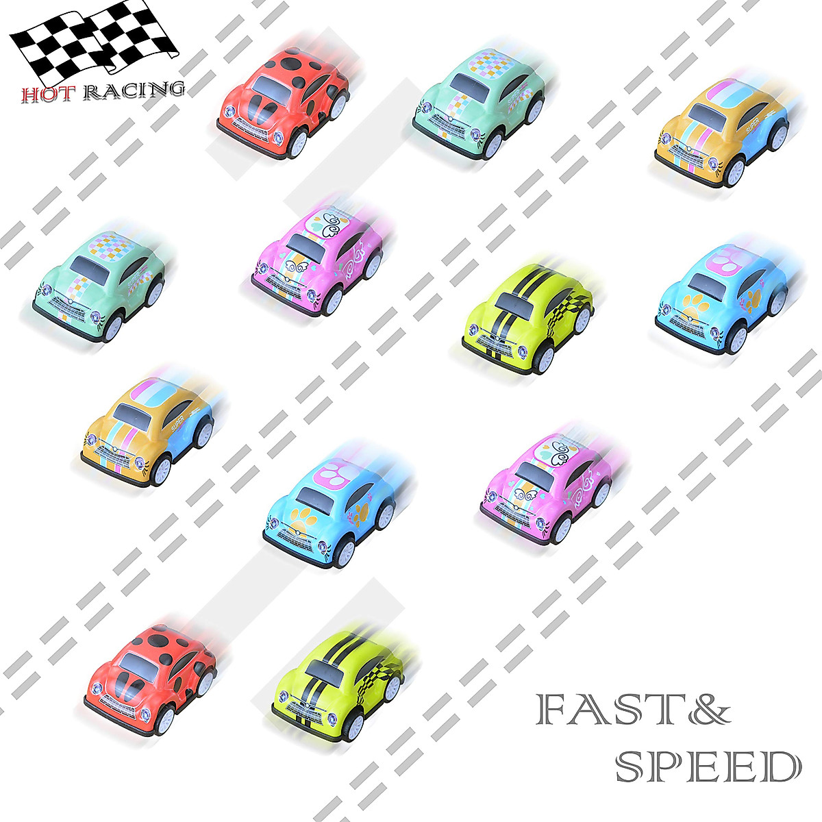 YIMIPHER 12 Filled Easter Eggs with Pull Back Cars, Toy Prefilled Plastic Easter Egg for Kids, Easter Hunt Party Favors Basket Stuffers, Easter Goodie Bags Fillers