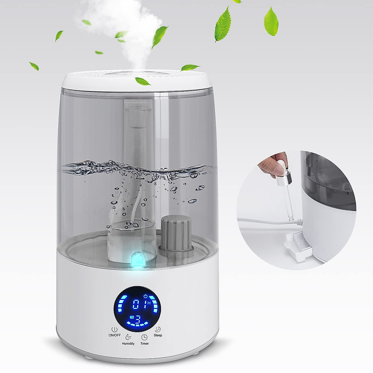 Ultrasonic Cool Mist Humidifier, 1.0 gal (3.5 L) Large-capacity Air Humidifier for bedroom, Lasts Up to 23 Hours with Whisper-Quiet Operation, Powerful Humidification, Timer Function, Easy to Clean