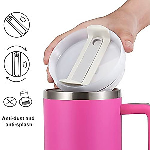 JOZELNK 40oz Tumbler with Handle Insulated Mug wtih Straw and Lid Stainless Steel Vacuum Double Wall Drinking Cup (Hot Pink)