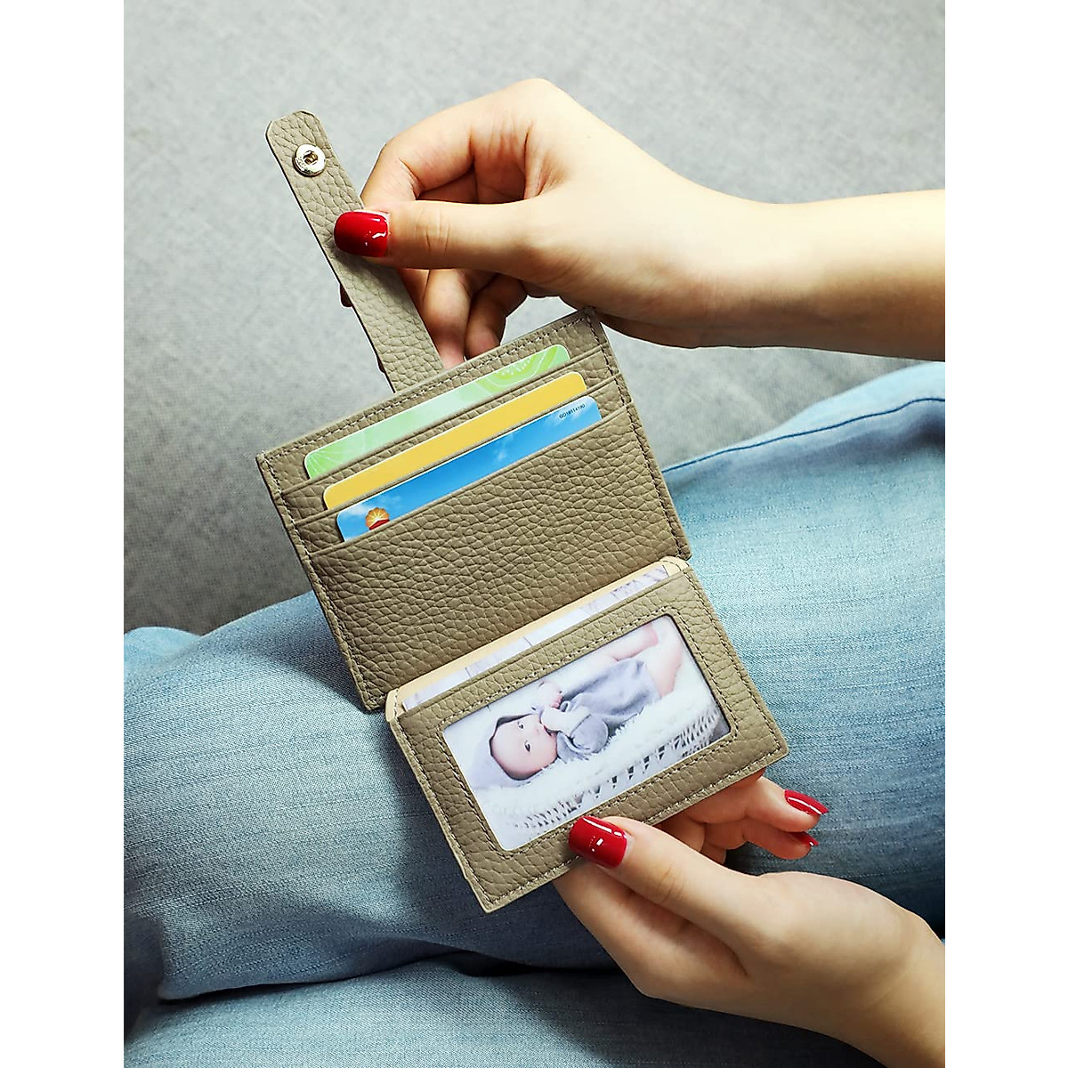 Small Wallets for Women Leather Credit Card Holder Pocket Purse (Khaki)