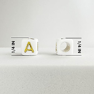200 Letter C White Acrylic Beads with Gold Letters 6mm with 3.4mm Hole - Letter C Only