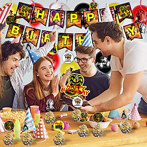 90Pcs Cobra Kai Birthday Party Supplies,Cobra Kai Swirls Party Decoration ,Cobra Kai Birthday Party Banner for Kids Teens Themed Birthday Party Decor Supplies
