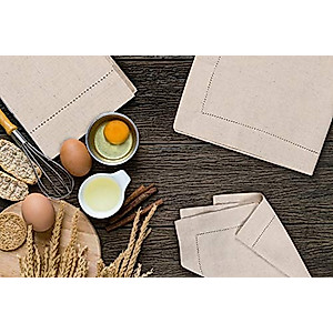 Linen Flax Cotton Cloth Dinner Napkin 18x18 Natural with Hemstitched,Wedding Napkins, Cocktails Napkins, Fabric Napkins, Cotton Napkins Mitered Corners, Machine Washable Dinner Napkins, Set of 12