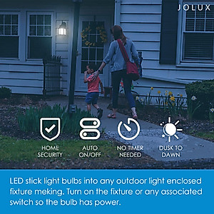 Jolux 2-Pack LED Stick Dusk to Dawn Light Bulbs,40W Equivalent, Daylight (5000K), 650lm, Auto On/Off,for Outdoor Enclosed Fixture LED Bulbs,Damp-Proof Rated, E26 Medium Base
