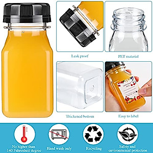 Potchen 100 Pcs 4 oz Empty Plastic Juice Bottles with Caps Mini Clear PET Water Reusable Drink Containers Lids for Juice, Smoothie, Milk, Tea and Homemade Beverages Labels, Funnels Brush