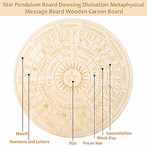 Star Pendulum Board Wooden Dowsing Board Divination Metaphysical Message Board for Witchcraft Wiccan Altar Supplies Kit Beginner Witchcraft Supply, Round Shape (9.8 Inch)