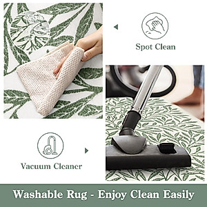 Lahome Botanical Boho Runner Rug, Soft Green Kitchen Runner Rugs Non Skid, Washable Leaf Carpet Runner for Hallway 8ft, Non Shedding Modern Rug for Entryway Porch (2'5''x8', Green)