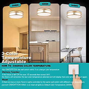 Flynix 12.5 Inch LED Flush Mount Ceiling Light Fixture, 26W, Super Bright 1700 Lumens, 3 Color 3000K/4000K/5000K, Dimmable Ceiling Lamp for Bedroom Hallway Bathroom Kitchen (Gold)