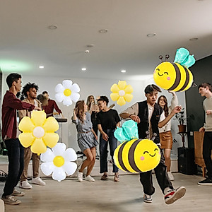 Jiahaoppx Bee Balloon Yellow and Black Bee Foil Mylar Balloons and Daisy Flower Balloons for Baby Shower Bee Themed Party Birthday Decoration Supplies 8 Pcs