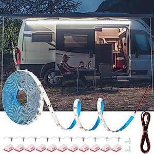 LPHUMEX RV Awning Lights, 16.4FT White Camper Awning Lights for Outside Awning, Waterproof RV Led Light Strip for Motorhome Travel Trailer Canopy with Extension Cable