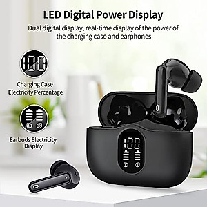 HISOOS Wireless Earbuds Bluetooth Active Noise Cancelling Headphones HiFi Stereo Ear Buds LED Power Display in-Ear Headphones with Charging Case Earphones for iPhone Android,Music Game (Black)