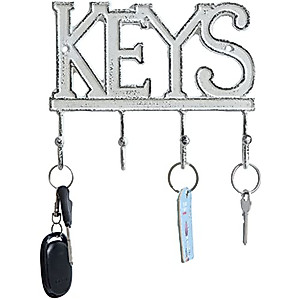 FairyCity Keys Holder for Wall Metal Vintage Keys Hook-18 * 15cm Home Decor Key Hanger Decorative with 4 Hooks,White