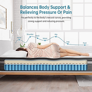 TeQsli Twin Mattress, 12 Inch Gel Memory Foam Hybrid Mattress Twin Size Pocket Springs Mattress with Motion Isolation & Pain Relief, Medium Firm Support, CertiPUR-US