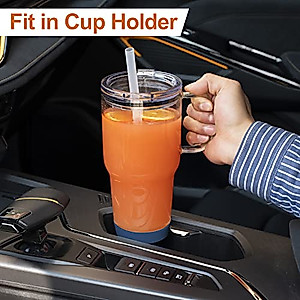 Zukro 32 oz Drinking Glass Tumbler with Handle, Iced Coffee Cup with Straw and Lid, Reusable Clear Glass Water Cup With Silicone Bumper Fits In Cup Holder, Dishwasher Safe, BPA Free, Bluehorizon