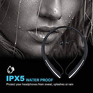 Retractable Bluetooth Headphones Neckband, Wireless Headsets Stereo Earbuds Earphone Noise Canceling with Mic Compatible with iPhone,Samsung,Android,iPad,PC